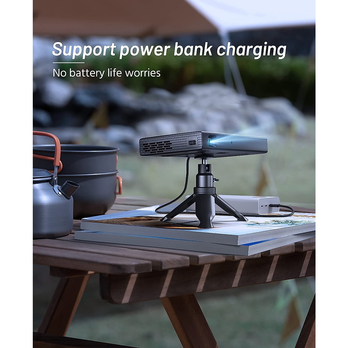 Mini Projector with WiFi and Bluetooth, ELEPHAS 1080P Portable Projector Built in Rechargeable Battery/Speaker, 5G Wireless DLP Little Pico Pocket Outdoor Video Home Movie Projector Compatible iPhone