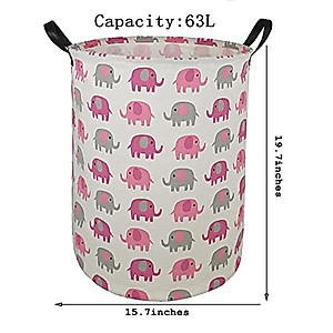 HUAYEE 19.7 Laundry Hamper Toys Box Storage Bins Canvas Waterproof Collapsible Clothes Organizer Basket with Handle Freestanding Large Cute Light Weight for Home Kids Baby Room(elephant)