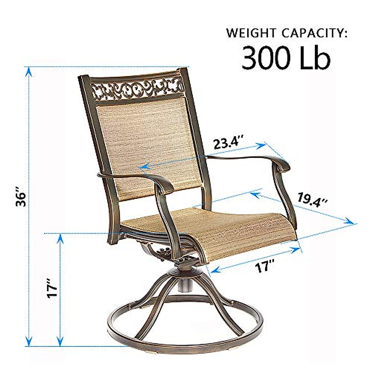 Dali Swivel Rocker Chair, Cast Aluminum All-Weather Comfort Club Arm Patio Dining Chair 2 Pc