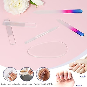 6 Pcs Glass Fingernail Files for Natural Nails, Crystal Cuticle Pusher Glass Nail File Set with Glass Emery Boards Manicure Pedicure Nail Files Buffers Trimmer Foot Callus Remover