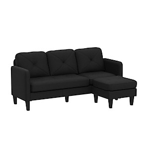 Grepatio Convertible Sectional Sofa Couch, 3 Seat L-Shaped Sofa Couch with Modern Linen Fabric for Small Space Living Room (Black)