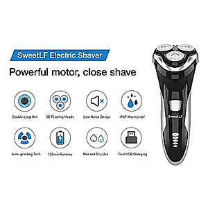 SweetLF Electric Shaver for Men Wet and Dry Waterproof Electric Razor Cordless 3D Rechargeable Rotary Shaver Razor for Men with Pop-up Trimmer, Black