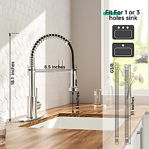 Kitchen Faucet with Pull Down Sprayer Brass Stainless Steel Single Handle Brushed Nickel Faucets for Single or Three Hole Farmhouse Camping Laundry Facilities Rv Bar Sink with 10 inch Deck