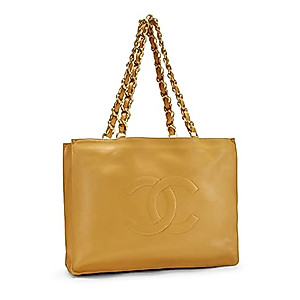 Chanel, Pre-Loved Yellow Lambskin Flat Chain Handle Tote, Yellow