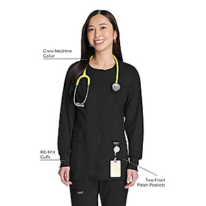 Snap Front Scrub Jackets for Women, Workwear Revolution Soft Stretch WW310, L, Black