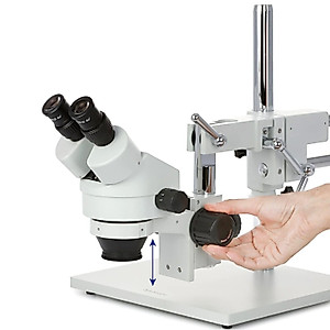 AmScope SM-4BZ-FRL Professional Binocular Stereo Zoom Microscope, WH10x Eyepieces, 3.5X-90X Magnification, 0.7X-4.5X Zoom Objective, 8W Fluorescent Ring Light, Double-Arm Boom Stand, 110V-120V, Includes 0.5x and 2.0x Barlow Lenses