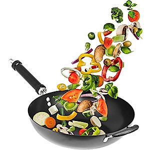 Imperial Home Carbon Steel Wok Frying Pan Set for Stir Fry & Everyday Cooking, Nonstick, Kitchen Cookware with Heat Resistant Handle, For All Stove Types, Includes Lid, Grill, Spatula, Spoon & Tongs