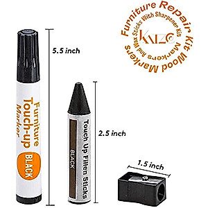 Katzco Furniture Repair Kit Wood Markers - Set of 13 - Markers and Wax Sticks with Sharpener - for Stains, Scratches, Floors, Tables, Desks, Carpenters, Bedposts, Touch-Ups, Cover-Ups