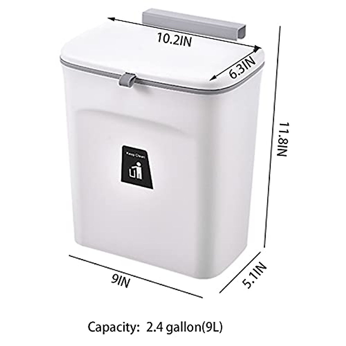 Cedilis 2.4 Gallon Kitchen Compost Bin for Counter Top, Under Sink Garbage Can, Hanging Trash Can with Lid for Kitchen Cabinet Door, Indoor Compost Bucket, Food Waste Bin, Mountable, White