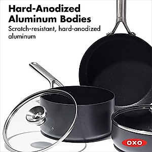 OXO Professional Hard Anodized PFAS-Free Nonstick, 5 Piece Cookware Pots and Pans Set, Induction, Diamond reinforced Coating, Dishwasher Safe, Oven Safe, Black