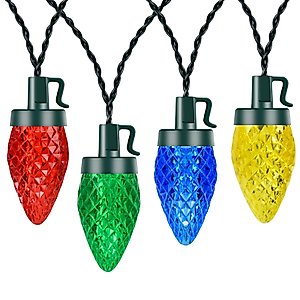 ZiegLad C9 Battery Operated Christmas Lights (16.5FT), Multicolor 50 Bulbs LED Christmas String Light Set, Faceted Christmas Tree Lights 8 Light Mode Christmas Decorations for Indoor Outdoor