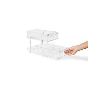2-Tier Clear Organizer - Pull-Out Kitchen Pantry & Medicine Cabinet Storage - Bathroom Vanity Counter & Under-Sink Slide-Out Tray w/Dividers - Multipurpose Organizing Bins - Closet Container