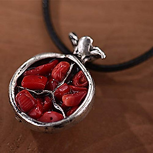 Jeweled Pomegranate Alloy Oriental Charms Stone Pendant Necklace Long Necklace