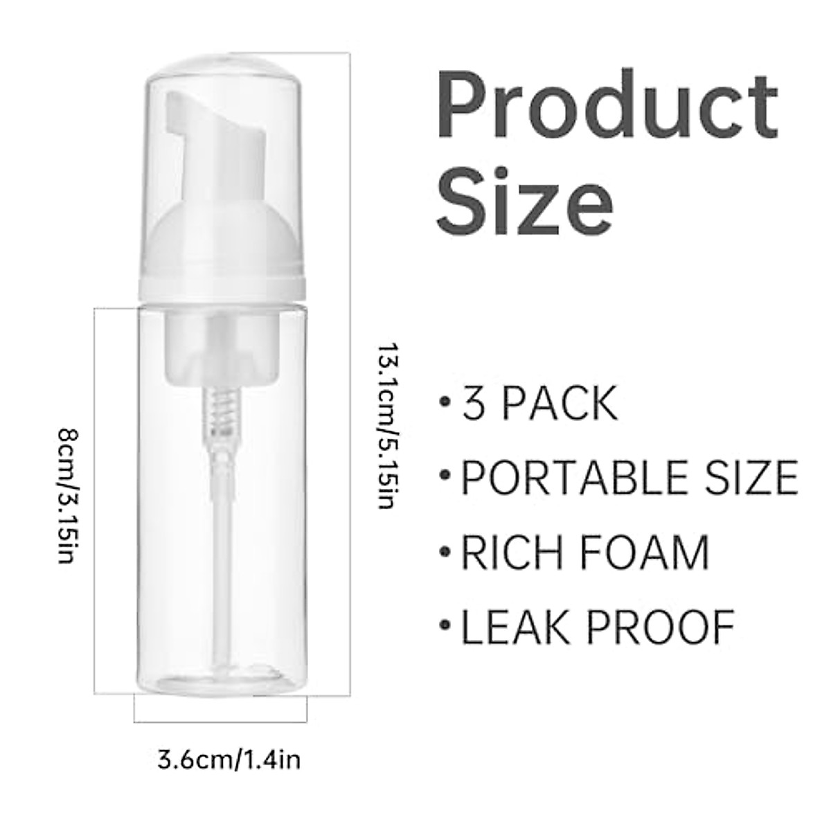 3PCS 2 Oz Foam Bottles, Empty Foam Pump Dispenser, Shampoo Foam Pump Bottles, Foaming Soap Pump for Travel Cleaning Hand Soap, Cleanser, Shampoo（60 Ml, Clear）