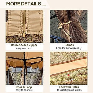 Outsunny 10' x 10' Patio Gazebo with Corner Shelves, Double Roof Outdoor Gazebo Canopy Shelter with Removable Mesh Netting, for Garden, Lawn, Backyard and Deck, Beige