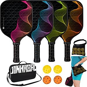 Pickleball-Paddles-Set of 4 with Balls, Racket Bag, Waist Ball Holder | Fiberglass Pickleball Paddle Set for Adults, Kids | Dinkhiiro Pickleball Racquets and Accessories |Pickleball Equipment