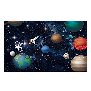 Allenjoy Outer Space Rocket Astronaut Backdrop for Baby Boy Kids Universe Planet Galaxy Birthday Party Cake Table Decoration Banner Vinyl Photoshoot Background Photo Booth Props