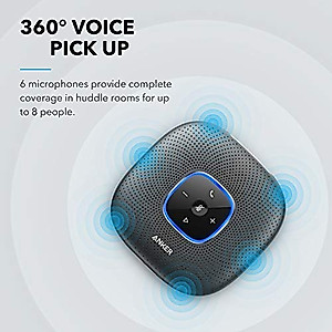 Anker PowerConf Speakerphone, 6 Mics, Enhanced Voice Pickup, 24H Call Time, Bluetooth 5, USB C, Zoom Certified Conference Speaker, Compatible with Leading Platforms For Home Office