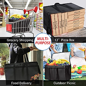 CIVJET Insulated Food Delivery Bag, XXXL Insulated Reusable Grocery Cooler/Hot Bags, Tote Bag for Shopping/Travel/Doordash, Catering Bag Doordash 22x14x13, Black, 1-Pack