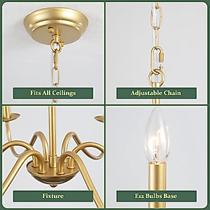 ADSENSTY Gold Chandelier for Dining Room, 6-Light Modern Farmhouse Chandelier Ceiling Light Fixture, Rustic Industrial Candle Chandeliers for Bedrooms, Foyer, Hallway, Kitchen, Living Room