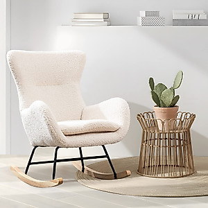 GEEVIVO Teddy Velvet Rocking Chair, Upholstered Accent Glider Rocker for Baby Nursery, Comfy Armchair Side Chair with High Backrest for Living Room, Bedroom (Gray, Teddy Velvet)