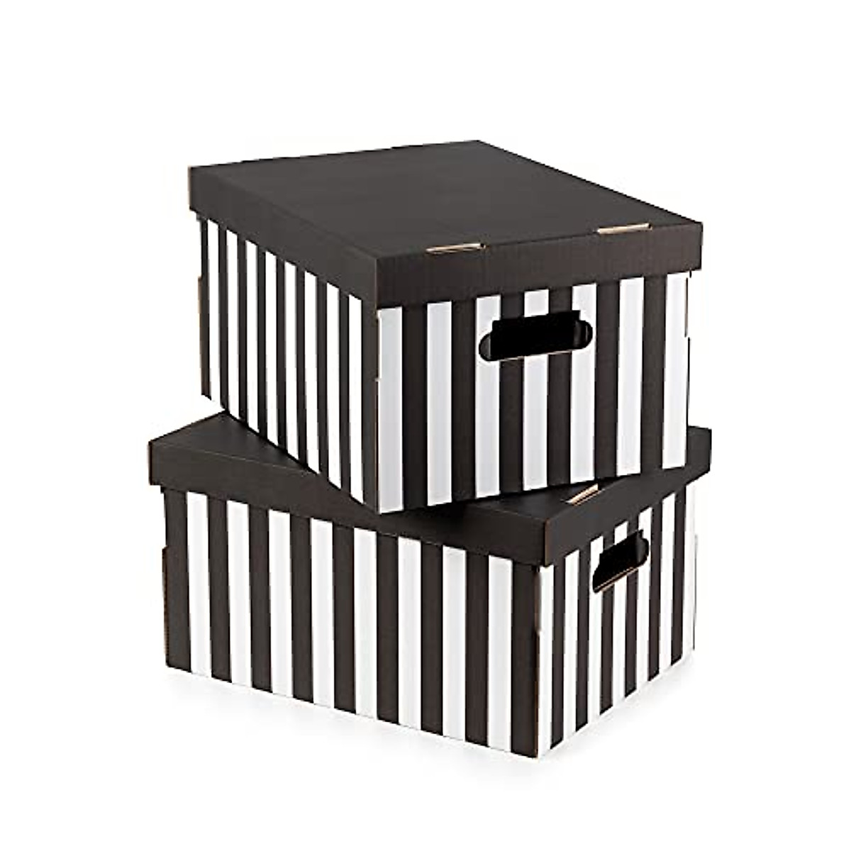 Compactor Set of 2 Storage Boxes in Corrugated Cardboard, With Handles, Stackable, Black, 40 x 31 x H. 21 cm, RAN613, Wood