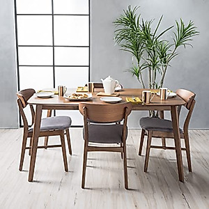 Christopher Knight Home Lucious 60" Rectangular Dining Set, 5-Pcs Set, Natural Walnut / Dark Grey