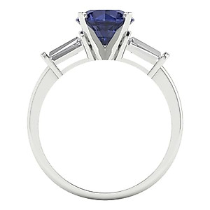 Clara Pucci 2.0 ct Round Cut 3 stone Solitaire Simulated Blue Sapphire Engagement Promise Anniversary Bridal Ring 18K White Gold 10.5