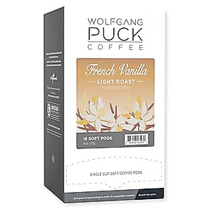 Wolfgang Puck Coffee, French Vanilla Coffee, 9.5 Gram Pods, 18 Count