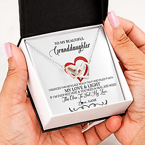 Yametee Personalized To My Beautiful Granddaughter Necklace From Grandma Filled With My Love and Light Granddaughter Jewelry Birthday Christmas Customized Message Card Interlocking Hearts Necklace