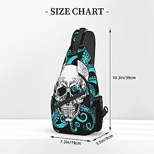 Yrebyou Octopus and Skull Sling Bag Women Crossbody Chest Backpack Hiking Daypack Men Travel Casual Rideing Outdoor Beach