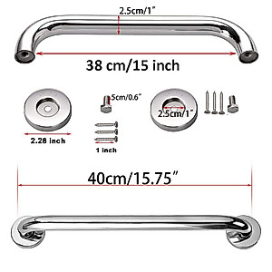 16 Inch Stainless Steel Shower Grab Bar, ZUEXT Chrome Shower Handle, Bathroom Balance Bar, Safety Hand Rail Support Bar for Handicap Elderly Injury, Senior Assist Bath Tub Wall Concealed Mount Handle