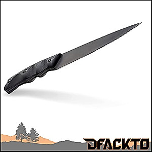 DFACKTO Interceptor 6 Inch Serrated Utility Knife for Camping and Outdoor Kitchen, Stonewashed High Carbon Stainless Steel Black Knife, Full Tang Tactical G10 Handle, BBQ Utensil Cutlery