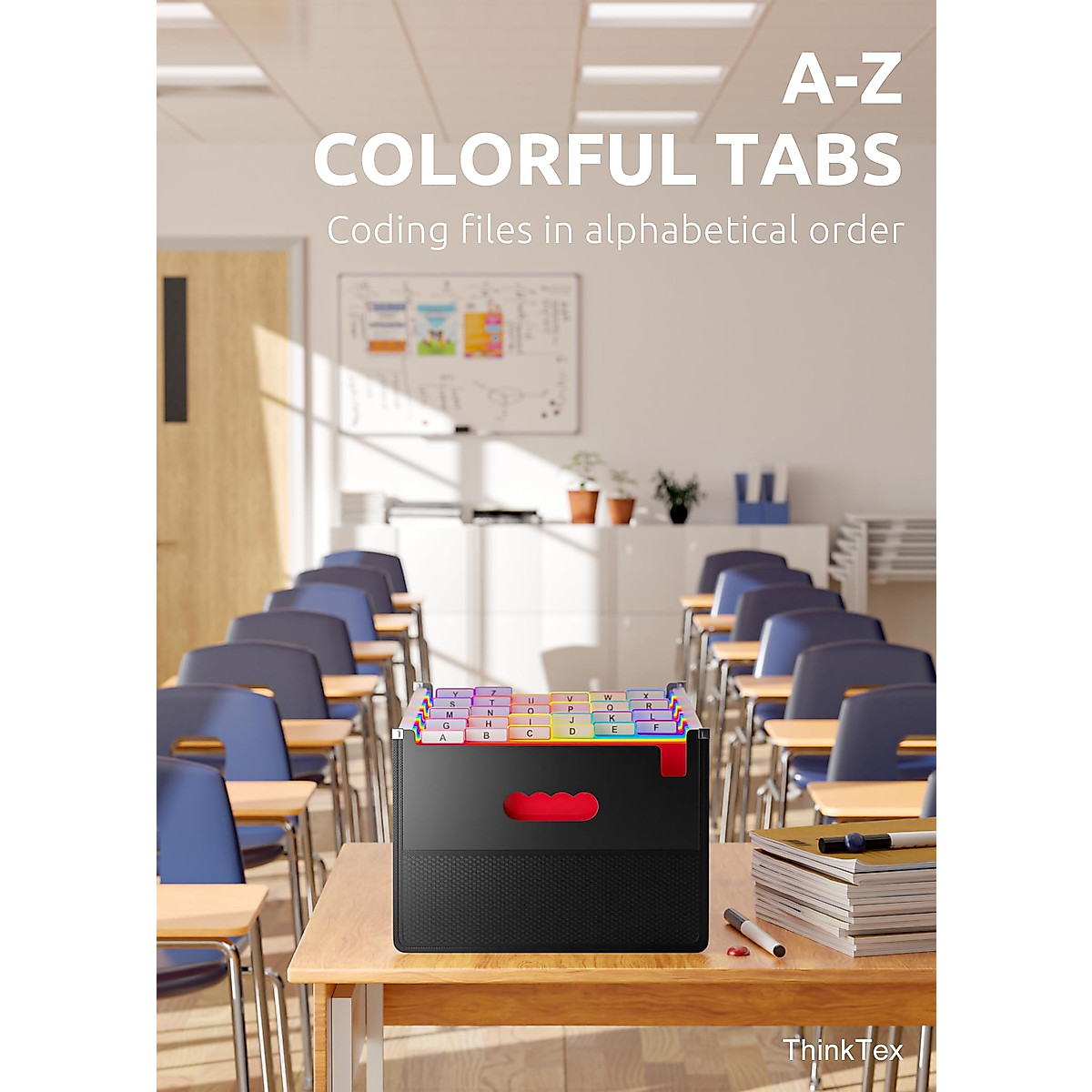 ThinkTex 26 Pockets Expanding File Folder, Upright & Open Top, A-Z Colorful Tabs, Larger Capacity Accordian Folder, Teacher Supplies
