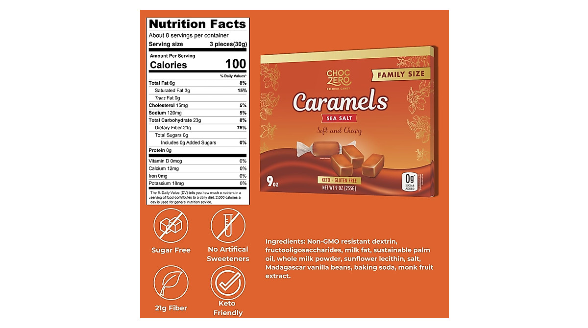 ChocZero Sugar Free Caramels - Keto Low Carb Candy Snack