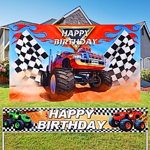 Truck Party Decorations Supplies Include Truck Backdrop Party Photography Background 5 x 3 Feet Truck Happy Birthday Banner 6 x 1 Feet for Kids Party Photography Party Decor