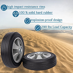 8”x 2”Flat Free Solid Rubber Wheel,Heavy Duty Solid Rubber Wheels Replacement Hand Truck Wheels with Ball Bearings and 1/2” Bore Hole Diameter,Hand Truck Tire 290 lbs Load Capacity (2-Pack)