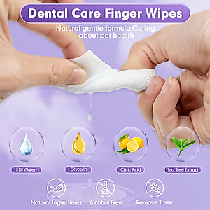 cyeollo Dog Dental Wipes for Teeth Cleaning Pet Finger Wipes Reducing Plaque & Tartar, Breath Freshener Disposable Gentle Cleaning & Gum Care Pet Wipes for Dogs Cats No-Rinse Toothbrush, 50 Counts