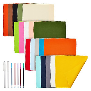 25 Piece Kit Embroidery Cloth Fabric Squares in 20 Colors with 5 Water Soluble Pens for DIY Crafts (8 x 8 in)