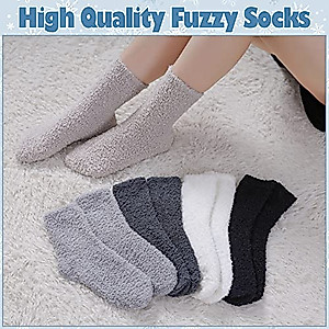 LANLEO 5/6 Pairs Womens Super Soft Fuzzy Plush Warm Winter Home Sleeping Slipper Socks 5 Pairs Solid Color Style