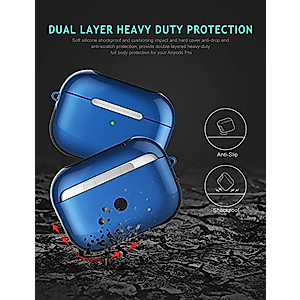 AirPods Pro Case Cover with Lanyard, Luxurious AirPod Pro Cover Hard Shell, Plastic + Silicone 2 in 1 AirPods Pro Skin, AirPos Protective Case for AirPod Pro Charging Case(Royal Blue)