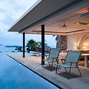 VICLLAX Patio Folding Chairs Set of 2, Outdoor Portable Dining Chairs for Lawn Garden Deck Backyard Porch, Turquoise Blue