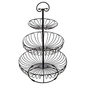 Lily's Home Wire Fruit and Vegetable Holder, 3-Tiered Fruit Basket, Kitchen Accessories - Black