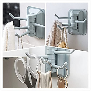 Fineget Wall Hooks for Hanging Towel Adhesive Bathroom Kitchen Hooks 4 Rotatable Arms Rectangle Sticky Hooks Grey 2 Pairs