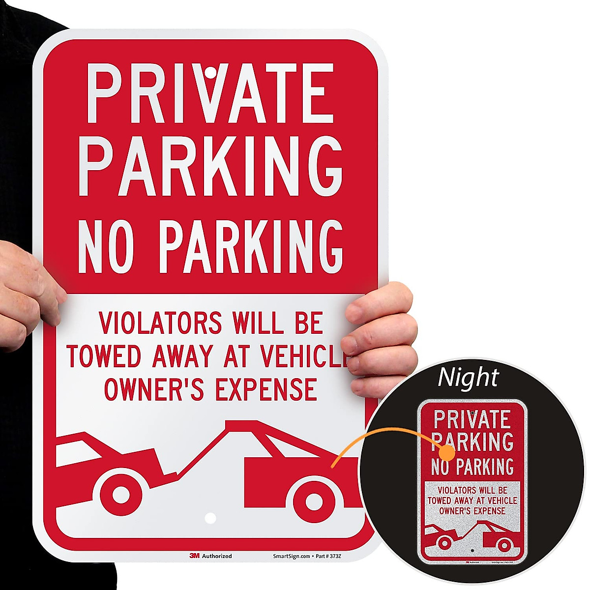 SmartSign 18 x 12 inch “Private Parking - No Parking, Violators Towed At Vehicle Owner's Expense” Metal Sign, 63 mil Aluminum, 3M Laminated Engineer Grade Reflective Material, Red and White