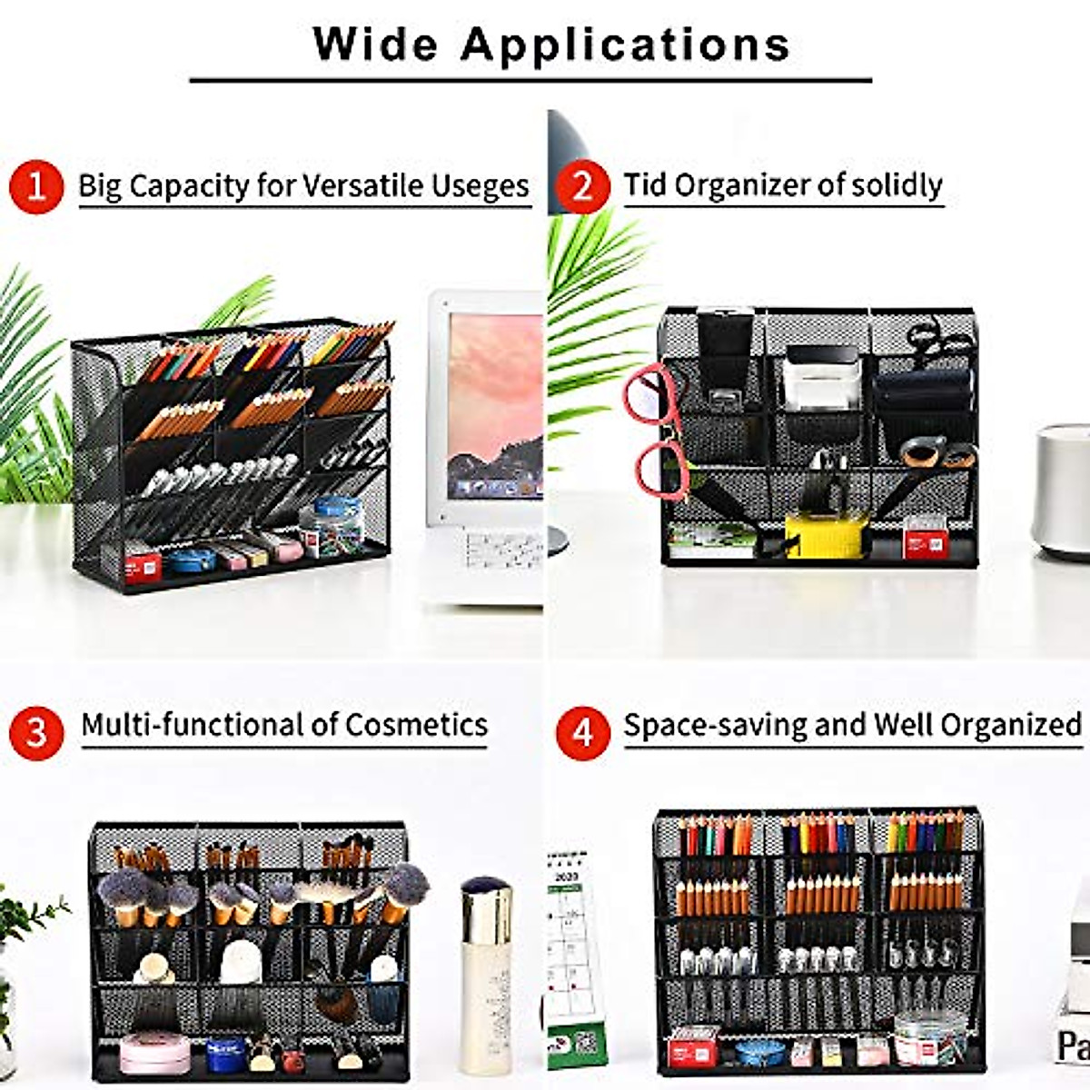 Marbrasse Mesh Desk Organizer, Multi-Functional Pen Holder, Pen Organizer for desk, Desktop Stationary Organizer, Storage Rack for School Home Office Art Supplies (Mesh Pen Holder)