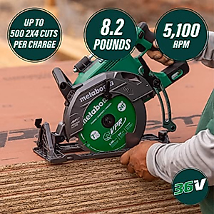 Metabo HPT 36V Cordless 7-1/4" Rear Handle Circular Saw, 500 Cuts Per Charge, Lightweight at 8.2 Lbs
