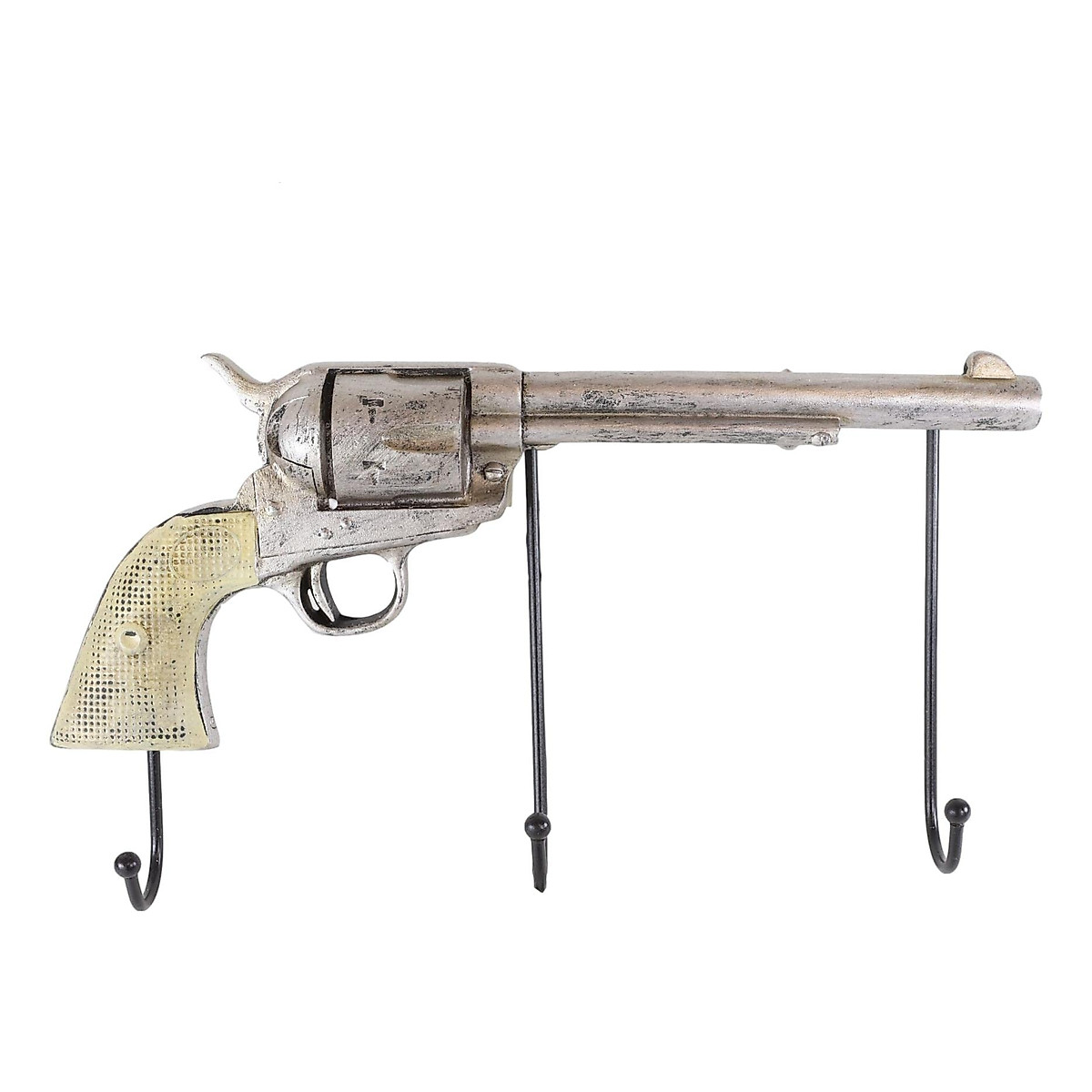 Ebros Gift 11.5" Long Rustic Western Country Wild West Outlaw Cowboy Revolver Pistol Gun 3-Peg Or Triple Wall Hooks Hanging Decor Hallway Mudroom Entrance Cabin Lodge Organizer for Coats Keys Hats