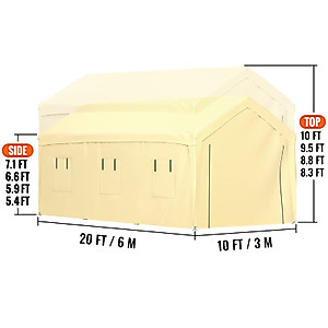 VEVOR 10 x 20 ft Carport Car Canopy, Heavy Duty Garage Shelter with 8 Legs, Removable Sidewalls and Windows, Car Garage Tent for Party, Boat, Adjustable Peak Height from 8.3 ft to 10 ft, Yellow