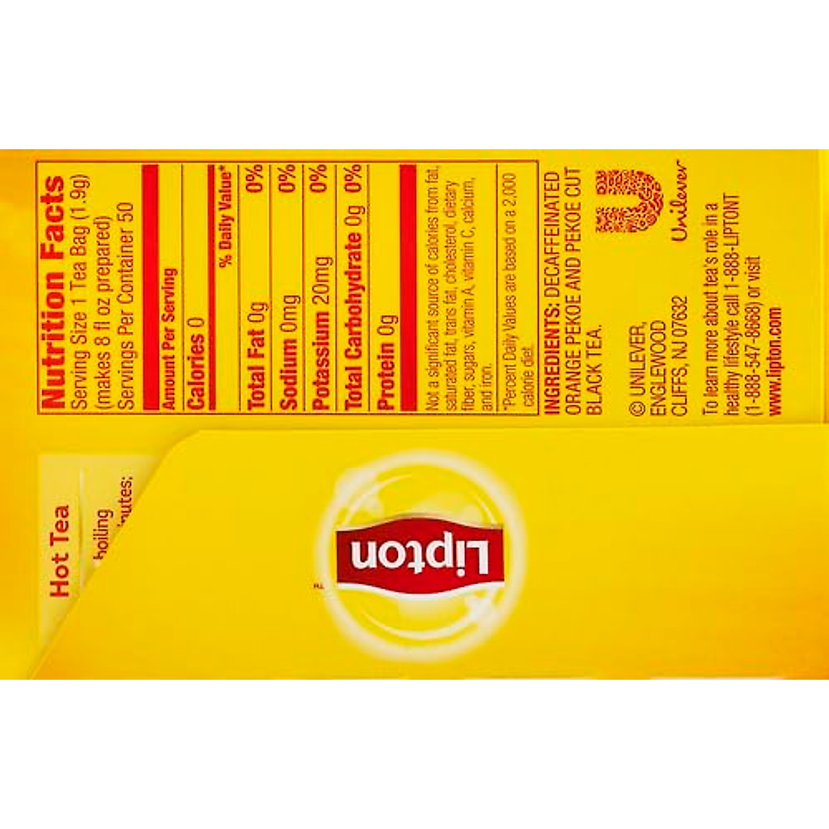 Lipton Black Tea Bags, Decaffeinated, 50 ct